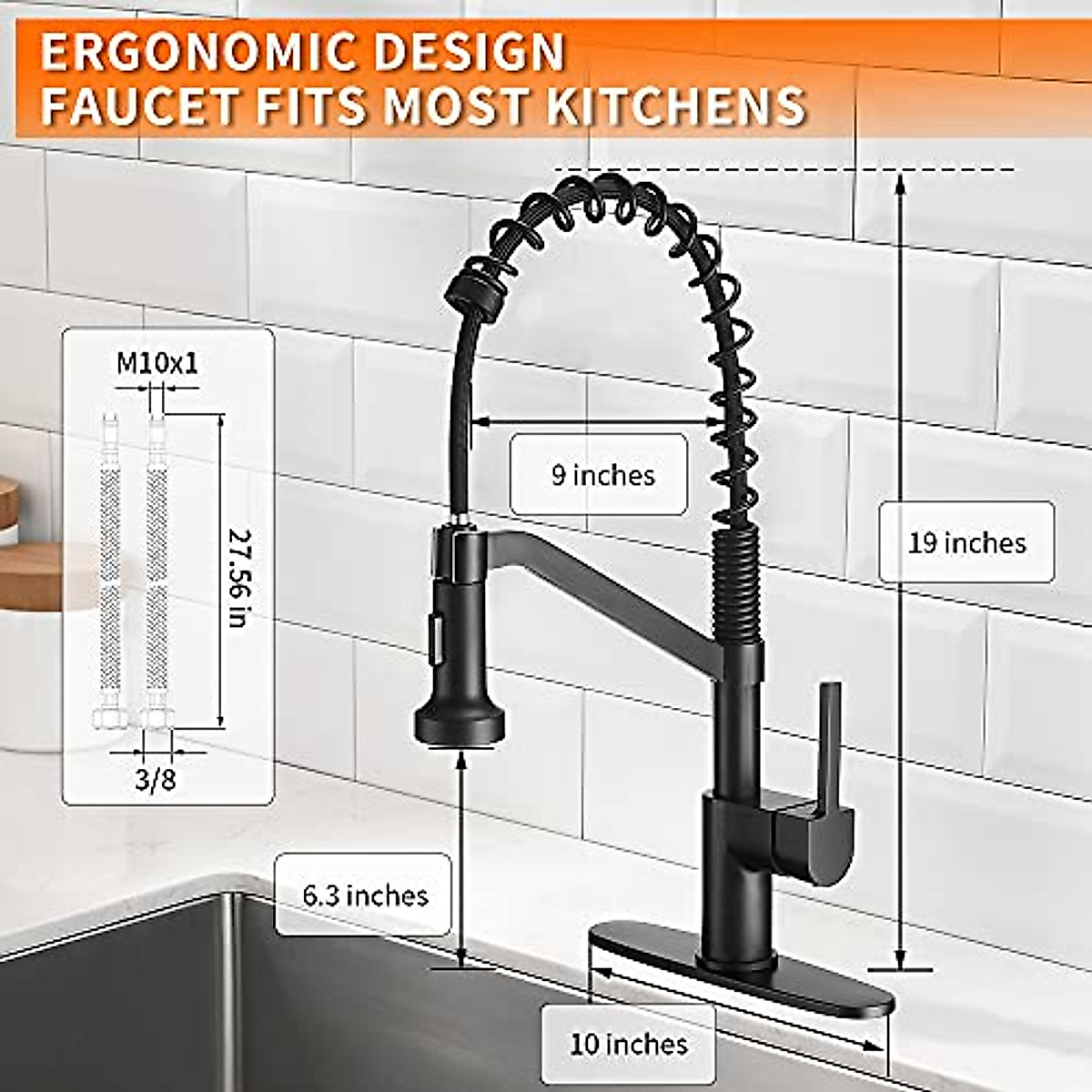 OWOFAN Black Kitchen Faucets with Pull Down Sprayer Industrial Single Handle One Hole Or 3 Hole Faucet for Farmhouse Camper Laundry Utility Rv Wet Bar Sinks