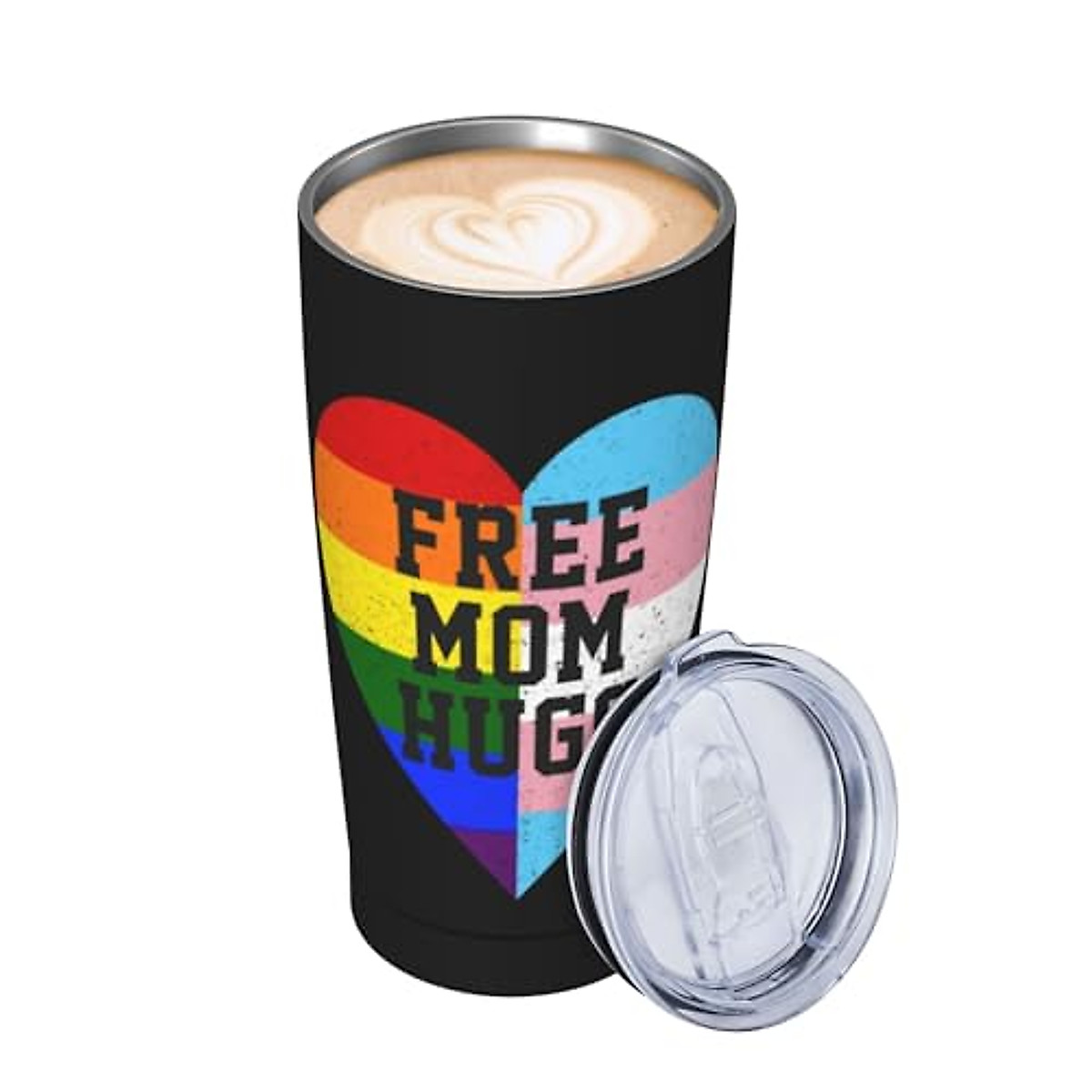 QIANGLAI LGBTQ-Pride-Awareness-Free-Ally-Hugs Stainless Steel Insulated Drinking Sport Cup Coffee Mug 20 Ounce with Lids and Straws