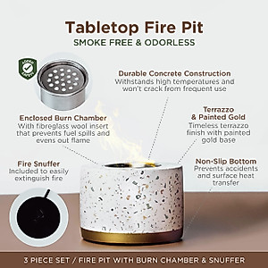 Tabletop Fire Pit for Indoor or Outdoor Use - Smokeless and Odorless Table Top Fire Pit Bowl Perfect for S'More, Party and Gifts - Portable Mini Fire Pit Easy to Use and Long Lasting (Terrazzo)