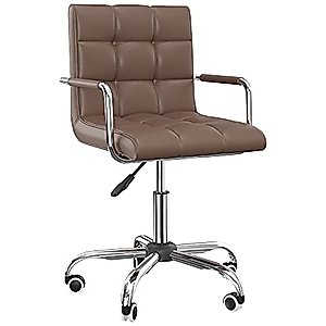 HOMCOM Home Office Chair, Modern Computer Desk Chair, Task Chair with Upholstered PU Leather, Adjustable Height, Swivel Wheels, Brown