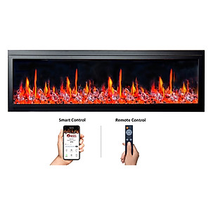 Litedeer Homes Latitude 65" Smart Electric Fireplace with App, Crackling Fire Sounds, Reflective Amber Glass, Black - ZEF65XA