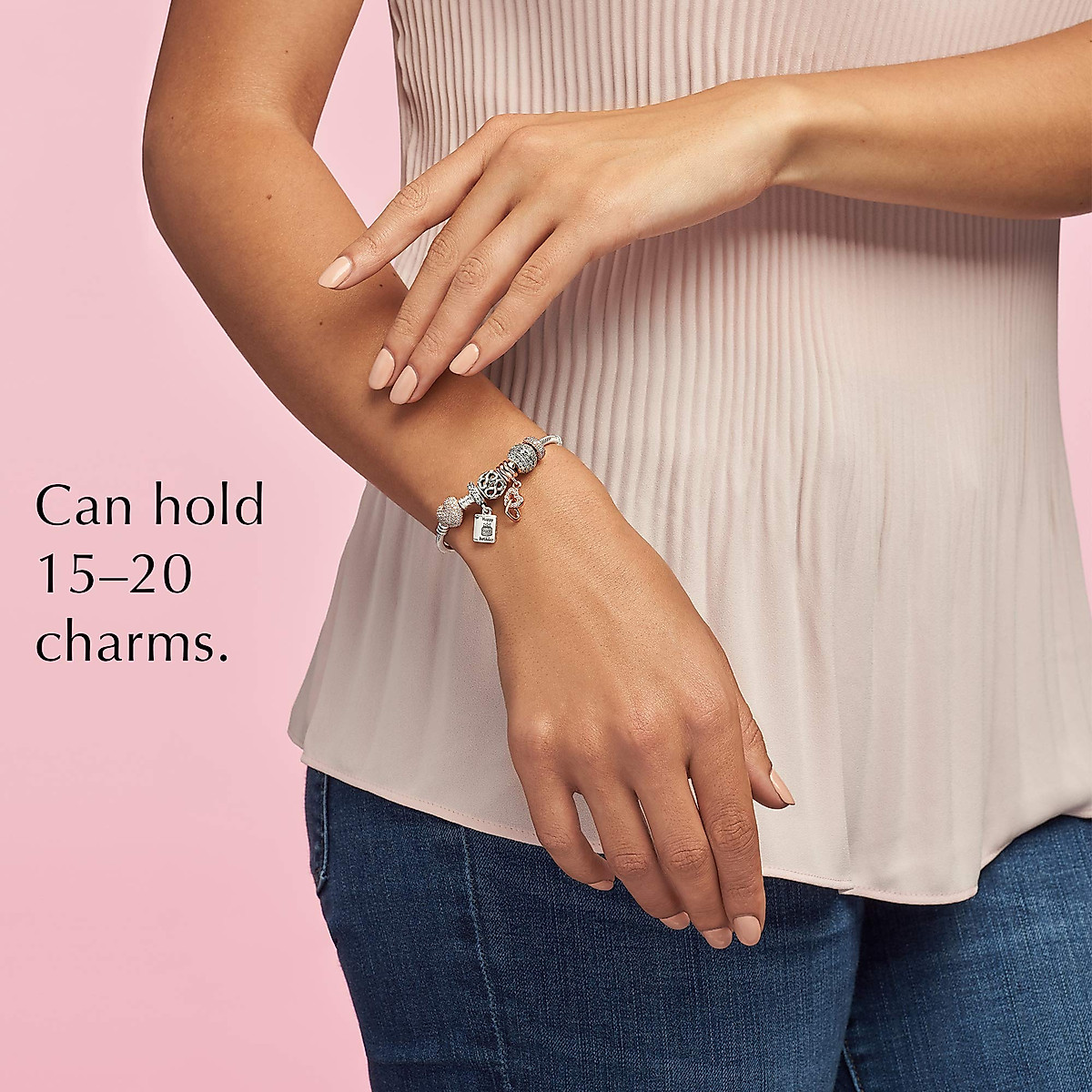 PANDORA Silver Bracelet w/Rose Pave Heart Clasp