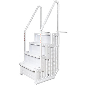 Aqua Select Everest in Pool Step and Outside Flip Up Ladder System | White | for Above Ground Swimming Pools | Wide Steps for Added Stability | Safety Stairs Capacity Up to 350 lbs