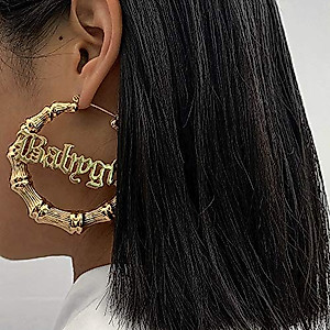 Large Babygirl Bamboo Joint Hoop Earrings - Hollow Out Hoops with 80s 90s Fashion Style for Party-bvaby gold