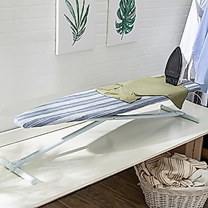 Ironing Board Full Size; Made in USA by Seymour Home Products (Blue Stripe) Bundle Includes Cover + Pad | Iron Board w/Steel T-Legs Adjustable Tabletop up to 36" High; Perforated Top for Steam Flow
