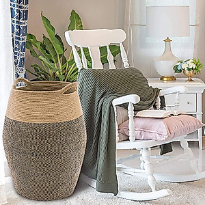 Tall Laundry Basket, 105L Large Laundry Hamper with Handles Tall Wicker Jute Woven Storage Basket for Dirty Clothes Blankets Towels - 25.6x 19.3 inches