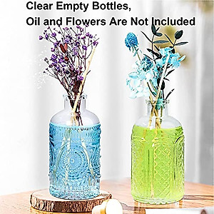 Gift Set-Diffuser Glass Bottles Decorative Bottles Vases Set of 4 Empty Clear DIY Fragrance Reed Diffuser Storage Bottle with Reeds Sticks for Home Office Desk Decoration Wedding Valentine Girl Women