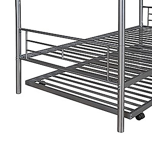 Lostcat Twin Over Twin Bunk Bed with Trundle,Heavy Duty Twin Size Bunk Beds Frame with Safety Guardrails and ladders,Can be Divided Into Two Beds,for Kids/Teen/Adults,No Box Spring Needed,Silver