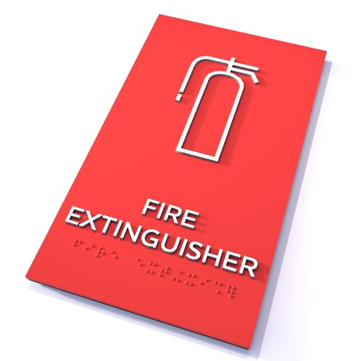 Kubik Letters Fire Extinguisher Sign, ADA Compliant Modern Design Sign with Grade 2 Braille for Fire Extinguisher Location with 3M Double Sided Tape