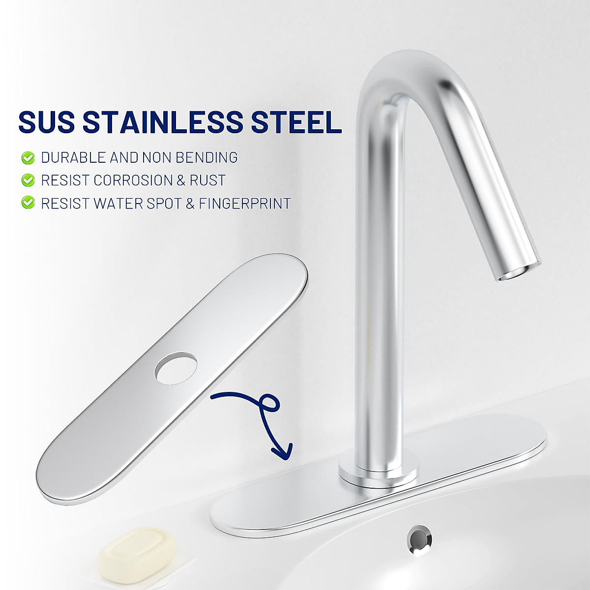 BWE Kitchen/Bathroom Faucet 1 or 3 Hole Chrome Deck Plate, Stainless Steel, Polished, 10 Inch Oversized Base, Vessel Vanity Faucet Cover