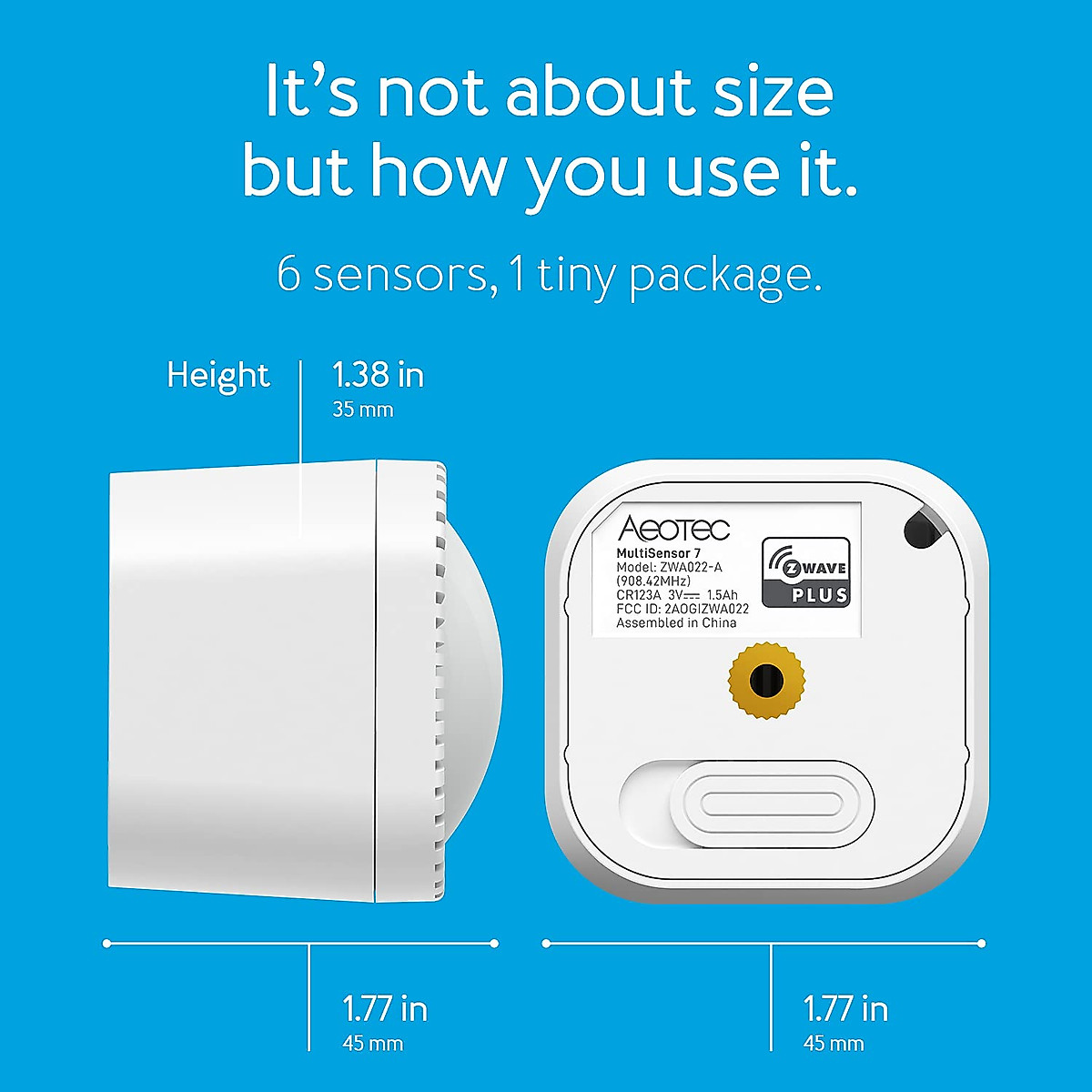 Aeotec MultiSensor 7, 6-in-1 Zwave Sensors Contains Monitor Motion, Temperature, Light, Humidity, UV, and Vibration, Z-Wave Plus, Gen7, S2, SmartStart Enabled, Compatible with Zwave Hub Smartthings