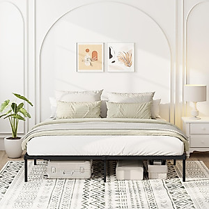 Flolinda Foldable King Bed Frame Metal Platform Bed 10 Minutes Quick Assembly Steel Slats 11 Feet Support No Box Spring Needed 14inch Black