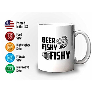 Fisher Coffee Mug 11oz White - Beer Fishy Fishy - Fisherman Funny Witty Fish River Fishing Lures Flounder Net Alcoholic Lover
