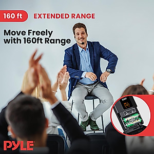 Pyle UHF Wireless Microphone System Kit - Portable Professional Cordless Microphone Set Wireless Mic - Headset, Lavalier, Beltpack Transmitter, Receiver - Karaoke, Conference PDWMU114, Black