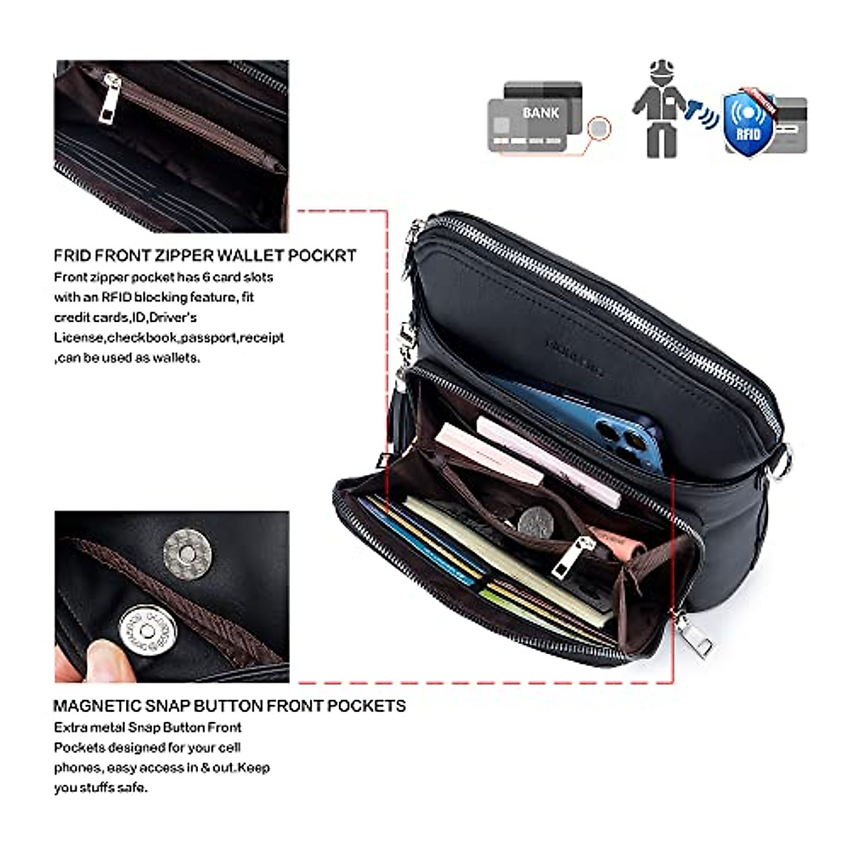 Roulens Crossbody Bag for Women,Lightweight Medium Crossbody Purse Soft Leather Women's Shoulder Handbags with Tassel