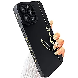MOWIME for iPhone 12 Pro Max Case, Back Cute Plating Love Letter Graphic with Anti-Fall Lens Cameras Cover Protection Soft TPU Shockproof Anti-Fingerprint Phone Cases for Women Girls Men -Black