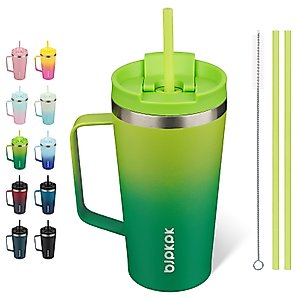 BJPKPK Insulated Tumbler with Handle, 18oz Insulated Tumblers with Lid and Straw, Stainless Steel Metal Water Bottles, Coffee Travel Mugs, Cups, Bamboo Grove
