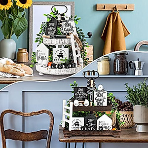BFAZKXY 12pcs Farmhouse Tiered Tray Decor Set, Rustic Farmhouse Decor Wood Sign for Home & Kitchen Decor