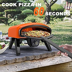 Maharlika Gas Pizza Oven Outdoor 14" Pizza Oven with Built-In Thermometer, Portable Propane Pizza Oven Stainless Steel with Pizza Peel, Stone, Griddle, Recipe & Carrying Bag for Outdoor Kitchen-Orange