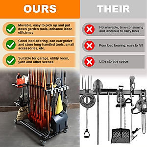 JGLDG Ultimate Yard Tool Storage Rack with Rolling Casters – Organize All Your Garden Tools Effortlessly