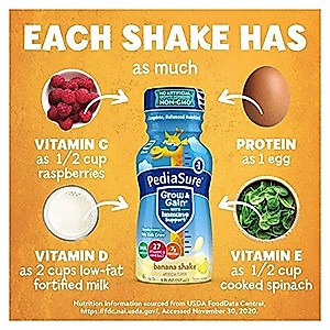 PediaSure Grow & Gain with Immune Support, Kids Protein Shake, 27 Vitamins and Minerals, 7g Protein, Helps Kids Catch Up On Growth, Non-GMO, Gluten-Free, Banana 8-fl-oz Bottle, 24 Count