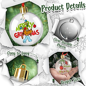 Christmas Ball Ornaments Hanging Decorations - 10pcs Acrylic Clear Christmas Ornaments Balls with Green Gnome Cards for Tree Christmas Crafts Party Decorations