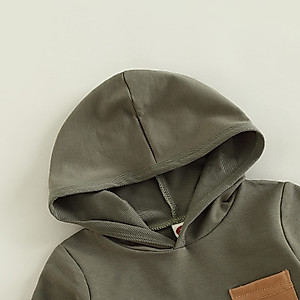 Baby Boy Clothes 3 6 9 12 18 24M 3T Pants Set Hooded Patchwork Hoodie Striped Sweatpants Fall Winter Outfit (C-Army Green, 6-12 Months)