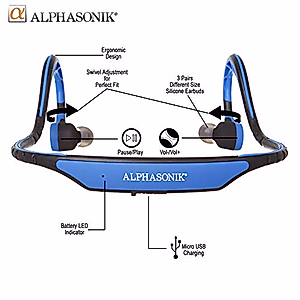 Alphasonik ASE300BT Bluetooth Headphones, V4.0 Wireless Sport Headphones, Sweatproof Running Headset with Built in Mic for Workout Exercise IPX5 SplashProof, Ergonomically Designed for Extra Comfort