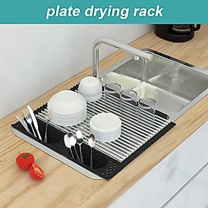 AIANDE Roll Up Dish Drying Rack Sink Drying Rack Over The Sink Dish Drying Rack Sink Topper Foldable Sink Cover Collapsible Dish Drying Rack for Kitchen Anti-Slip Silicone and SUS304 Material