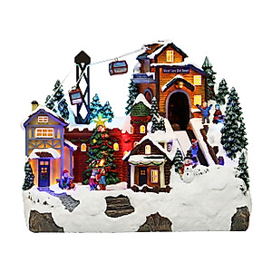 MOMENTS IN TIME Christmas Village Building, Mount Lure Sled Resort, Ski Resort with Ski Lift with LED Lights, Christmas Music, and Animation - Power Adapter (Included) (9.8" H x 12.2" W x 8.3" D)