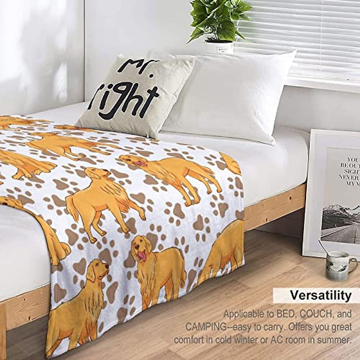 Golden Retriever Blanket Gifts, Dog Pattern Flannel Fleece Throw Blanket Soft, Lightweight, Comfortable, Warm Golden Retriever Themed Blanket for Humans Adults Kids