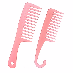 2 PCS Ancgreen Wide Tooth Comb Detangling Comb Shower Comb with Hook Hair Comb Brush for Women Curly/Wet/Dry/Long/Thick Hair (Pink)