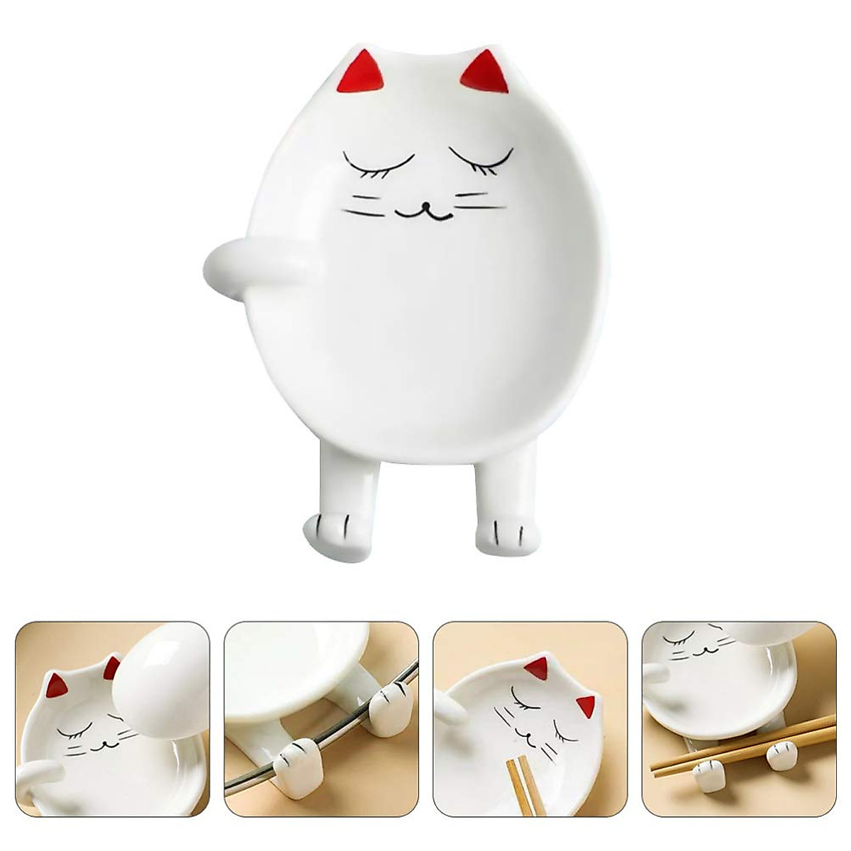 Luxshiny Spoon Rest Cat Spoon Rests ceramic utensil rest Pot Cover Holder spoon and chopstick stand for Stove Kitchen Japanese Decor