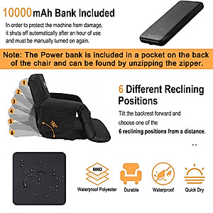 Heated Massage Reclining Stadium Seat, 25 Inch Bleacher Chair with 10000mAh Portable Bank, 6 Reclining Positions for Camping, Games & Sports