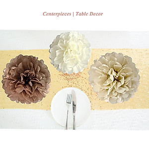 ANSOMO Brown Tissue Paper Pom Poms Khaki Caramel Party Decorations Ivory Beige Cream Earth Tone Boho Champagne Tan Flowers Wall Hanging Décor Supplies Rustic Neutral Birthday Baby Shower Wedding
