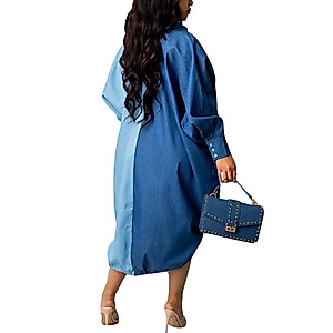 Hoibmasp Women Casual High Low Button Down Shirt Dress Loose Mixi Dress Plus Size Drawstring Hem Top Blouse Dress Light Blue M