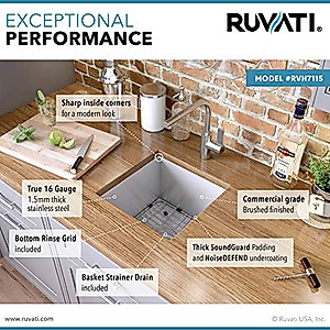 Ruvati 15 x 15 inch Undermount 16 Gauge Zero Raduis Bar Prep Square Kitchen Sink Single Bowl - RVH7115