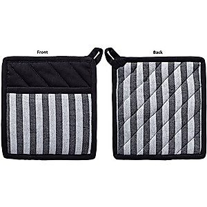 DII Cotton Heat Resistant Kitchen Pot Holders Set, (Set of 2-8x8.5), Farmhouse Chic Geometric Design, Heat Resistant and Machine Washable for Every Home Kitchen - Stripe