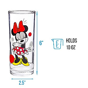 Silver Buffalo Disney Minnie Red Stripe Dots 4 Pack Tumbler Glass Set, 10 Ounces