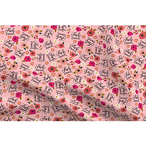 Spoonflower Fabric - Small Cancer Pink Flowers Floral Content Printed on Petal Signature Cotton Fabric by The Yard - Sewing Quilting Apparel Crafts Decor