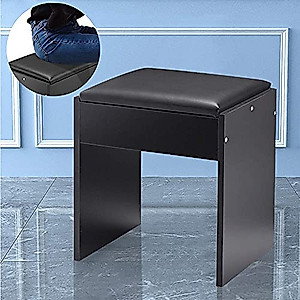 JAXPETY Vanity Makeup Table Set with Flip Top Mirror and Cushioned Stool, Makeup Dressing Table w/Organizers Jewelry Storage for Girls (Black)