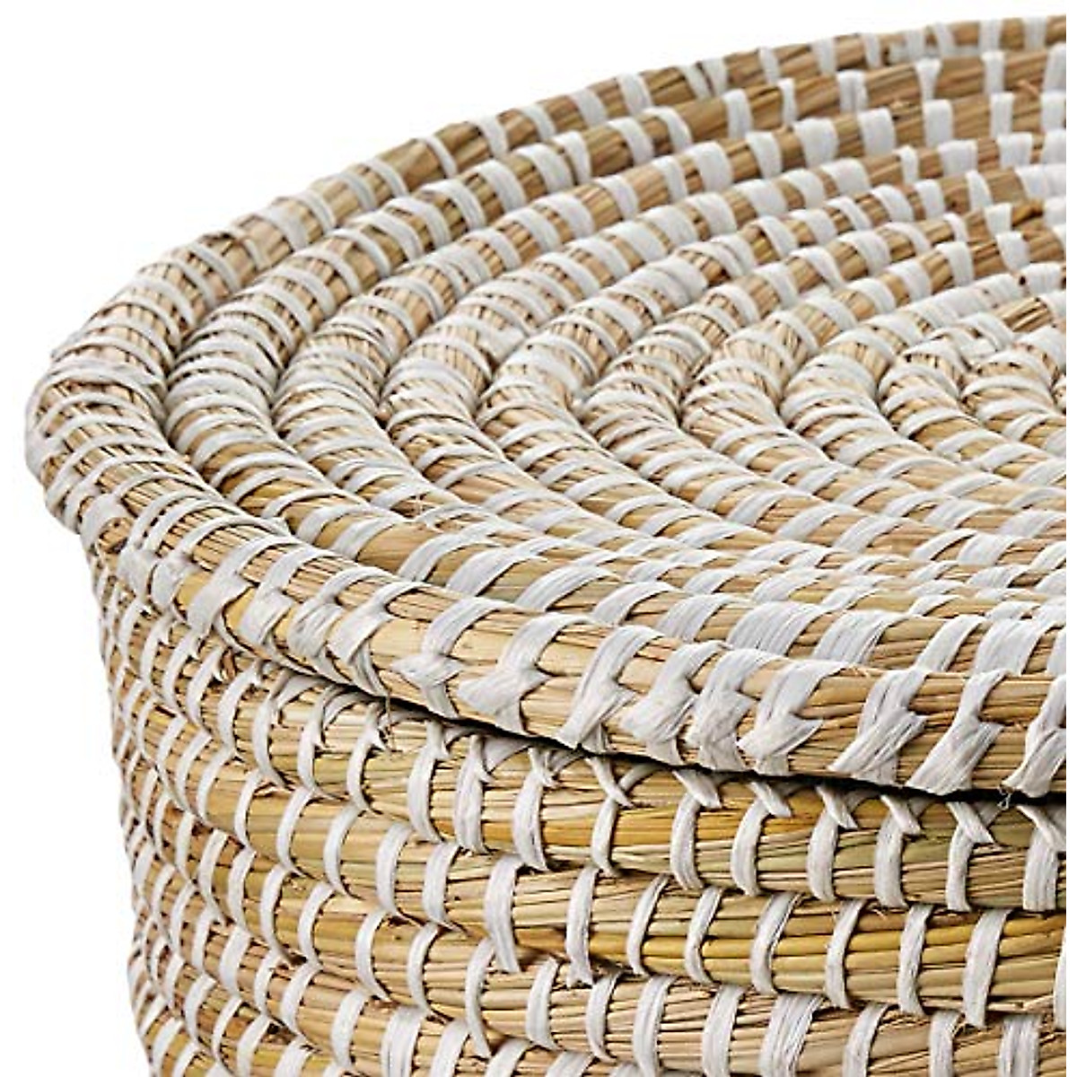 Creative Co-Op Whitewashed Woven Seagrass Lids (Set of 3 Sizes) Baskets, White
