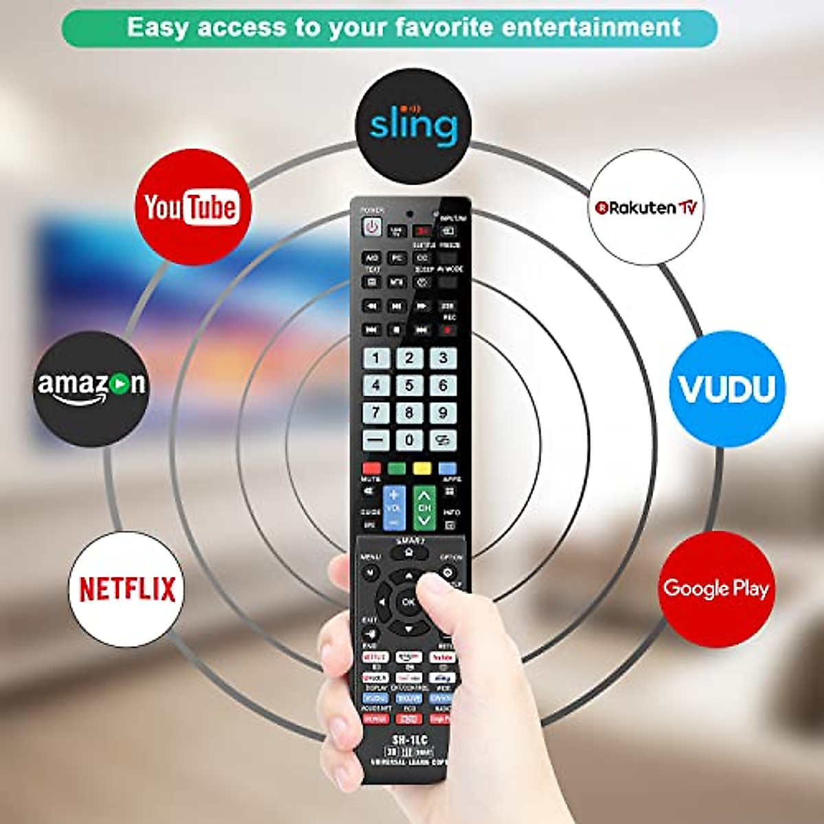 Gvirtue Universal Remote Control Replacement for Sharp-Smart-TV-Remote All Sharp AQUOS LED LCD HDTV 3D 4K UHD Smart TV with Backlit, Netflix, You Tube, Amazon, Sling, Vudu, Google Play Button