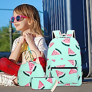 CAMTOP Backpack for Teen Girls Kids School Bookbag Lunch Box Set (Y0080-3 Watermelon-Mint Green)