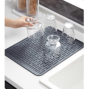 GZLT Dish Drying Mats for Kitchen Counter,Silicone Mat for Sink (12" x 16", Gray) (12x16-Gray)