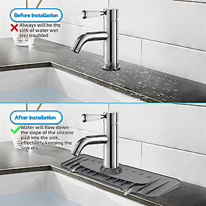 Silicone Faucet Splash Guard, 14.25 Inch Faucet Water Catcher Mat, Two water outlets Silicone Sink Mat, Faucet Handle Drip Catcher Tray Mat for Kitchen Countertop and Bathroom Sink Protectors (Grey)