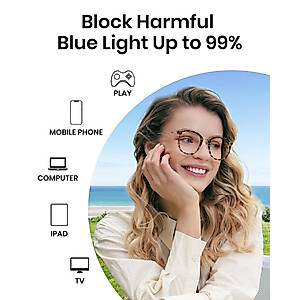 Cyxus Blue Light Blocking Leopard Fashion Lightweight Tr90 Computer Glasses For Women Anti Eye Strain And Glare Uv Blocking Filter Cute Round Metal Frames Eyewear
