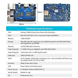 Banana Pi BPI-M5 Amlogic S905X3 Single Board Computer with LPDDR4 4GB RAM and 16GB eMMC Storage for AIOT Support Android Debian Raspbian Armbian