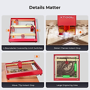 xTool D1 Pro Upgraded Laser Engraver red, 5W Output Power Laser Cutter, 36W Higher Accuracy Laser Engraving Machine, Laser Engraver for Wood and Metal, Paper, Acrylic,Glass, Leather etc