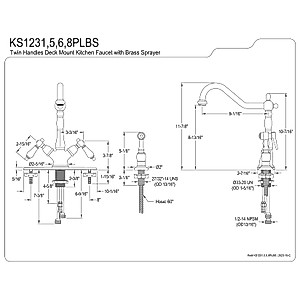 Kingston Brass KS1238PLBS Heritage 2-Handle Kitchen Faucet with Brass Sprayer, 8-9/16 inch in Spout Reach, Brushed Nickel